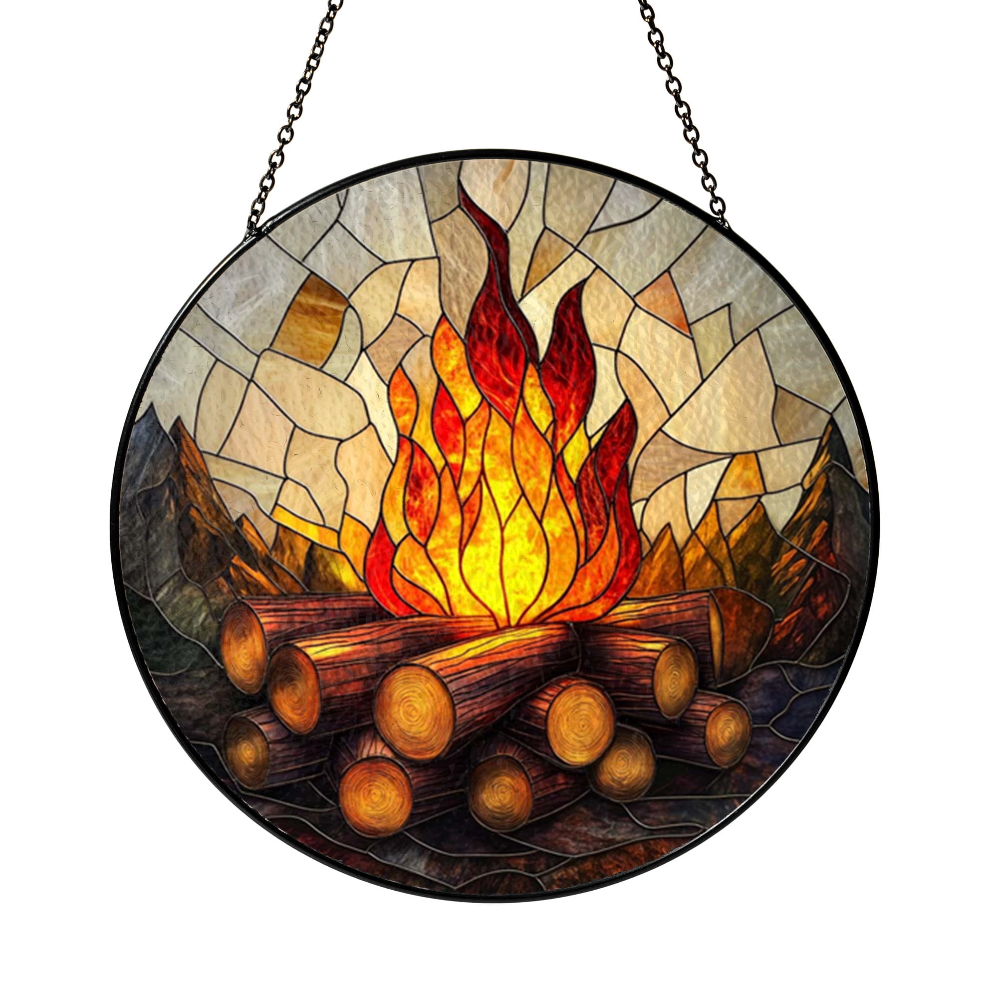 Campfire Flame Stained Glass Suncatcher – Rustic Window Decor1901 ...