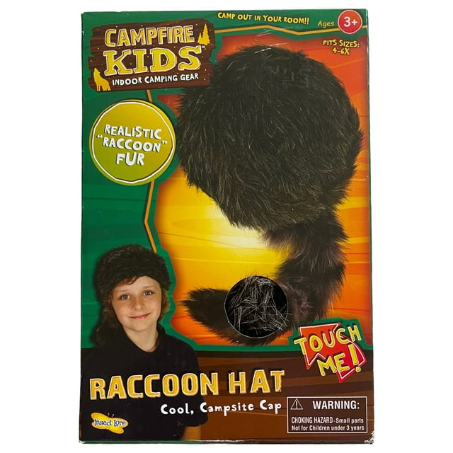 Campfire Kids Raccoon Hat, Campsite Coon Skin Cap with Realistic Faux ...