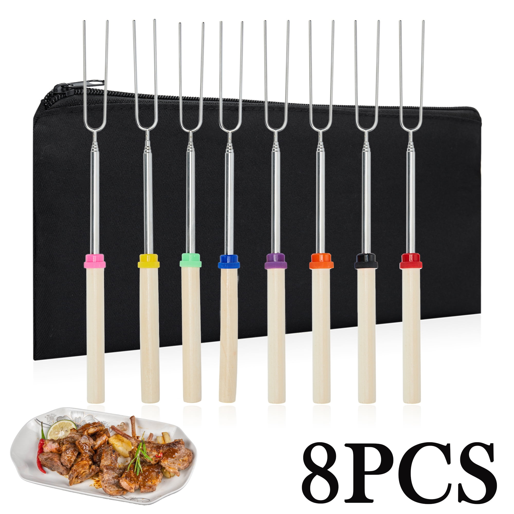 Campfire Roasting Sticks for Marshmallow and Hot Dog-Set of 8 Telescopic Smores Skewers Extra ...