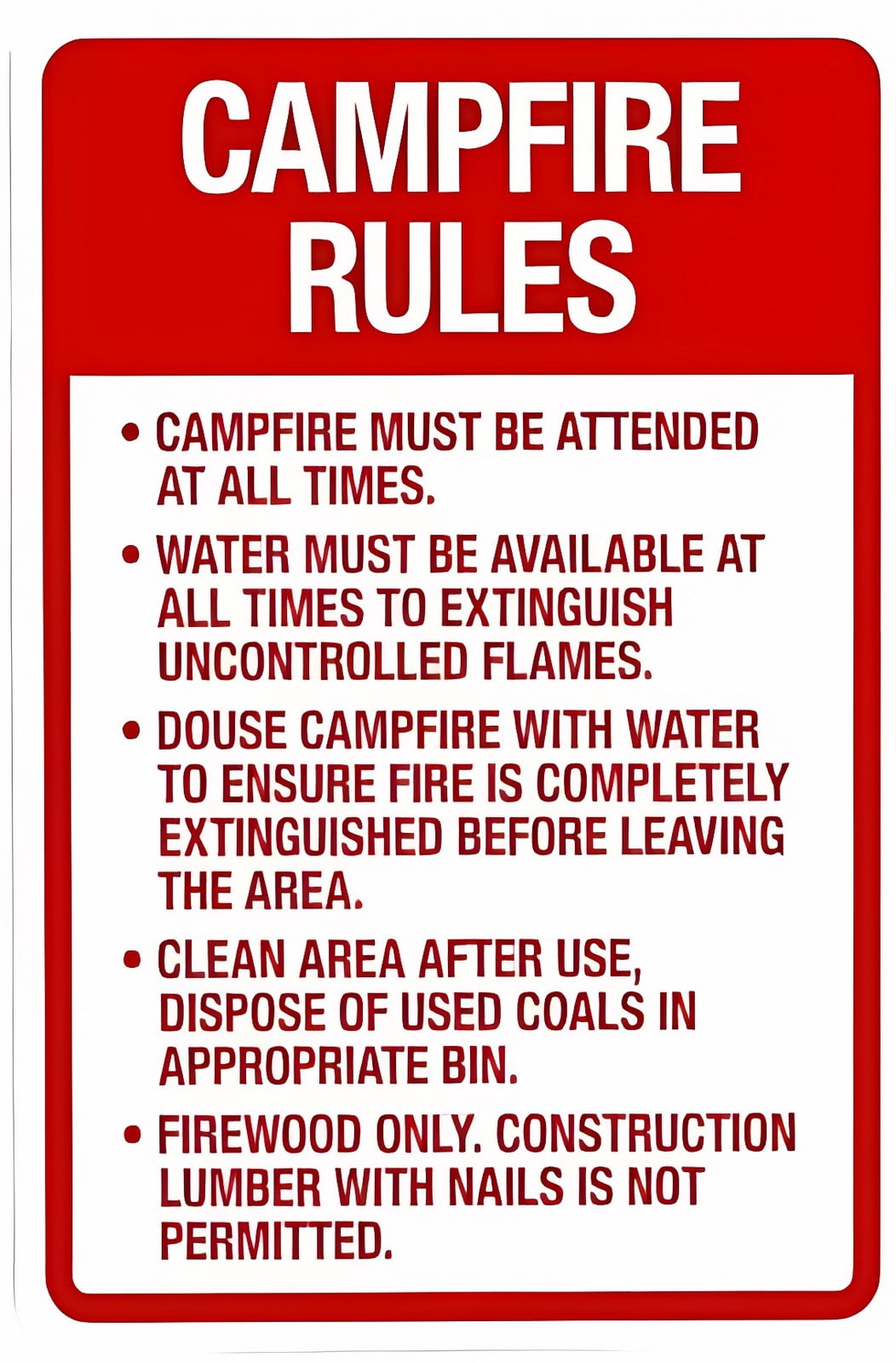 Campfire Rules Warning Sign 12 x 8 Inches - Rules Security Metal Sign ...