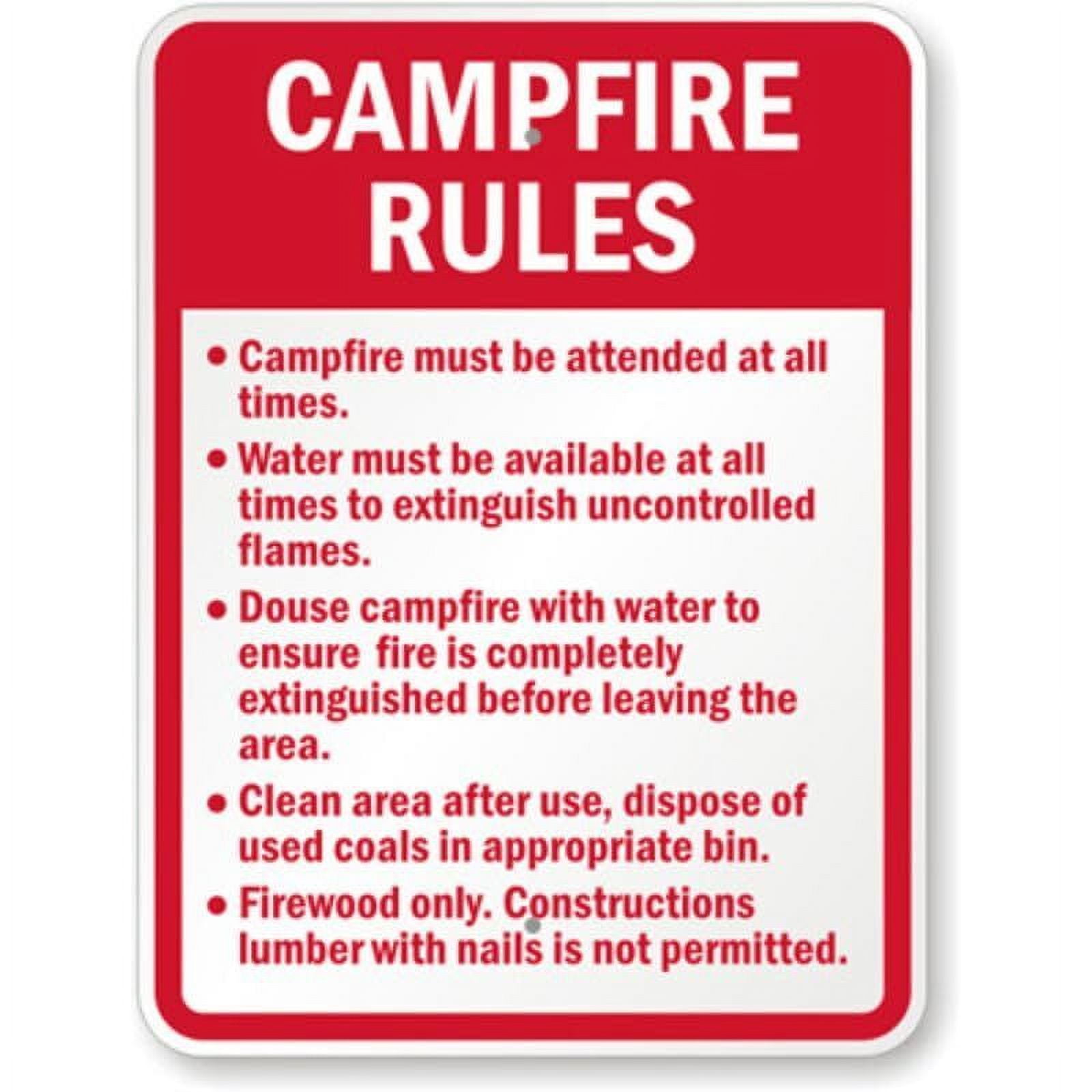 Campfire Rules Weatherproof Metal Sign SIZE: 8" x 12" - Walmart.com