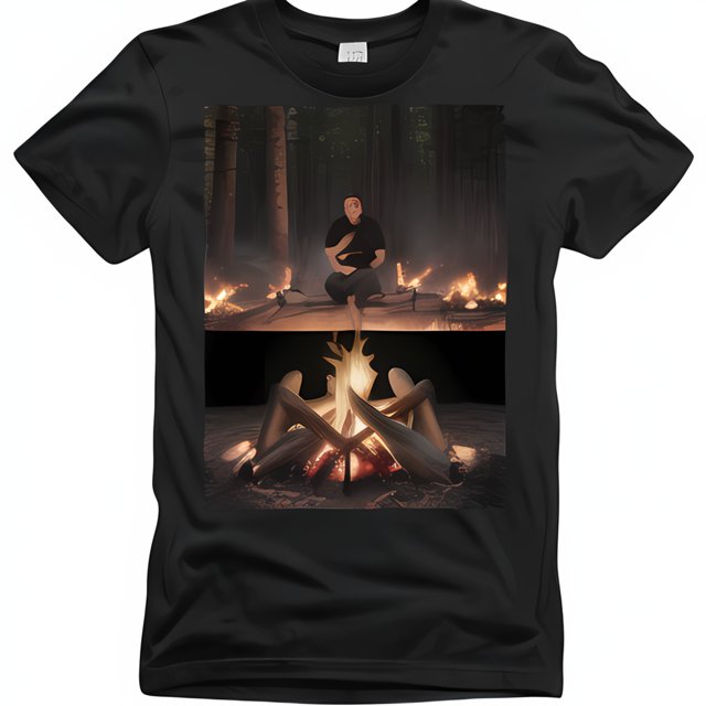 Campfire Scene Photo Print Black T-Shirt Hyper Realistic Full Body ...