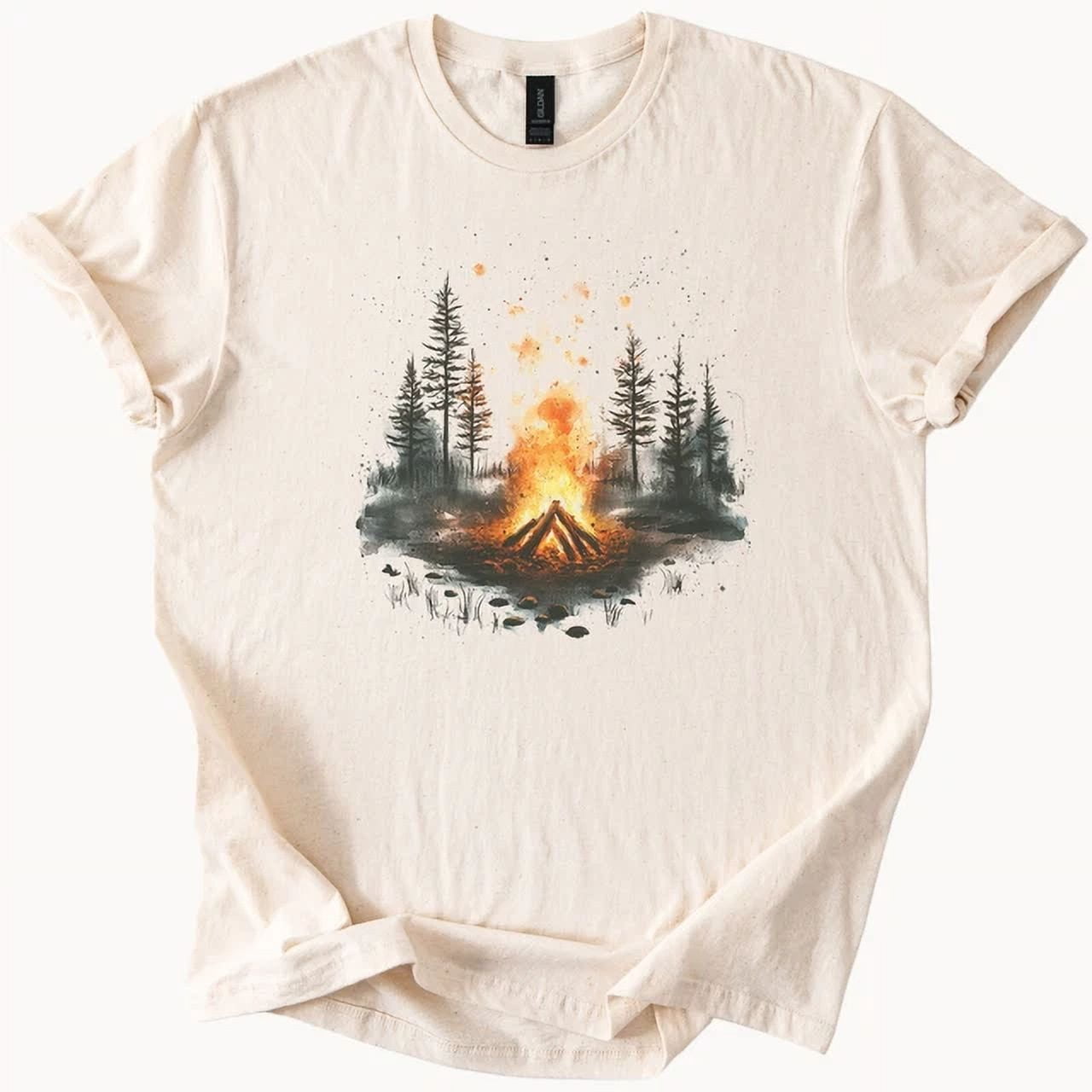 Campfire Scene Tee Bonfire Graphic Shirt Nature Top Camp Out TShirt ...