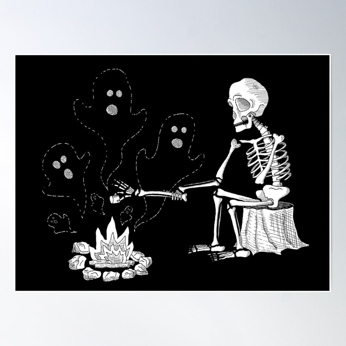 Campfire Skeleton Poster Wall Art, Modern Wall Decor For Living Room ...