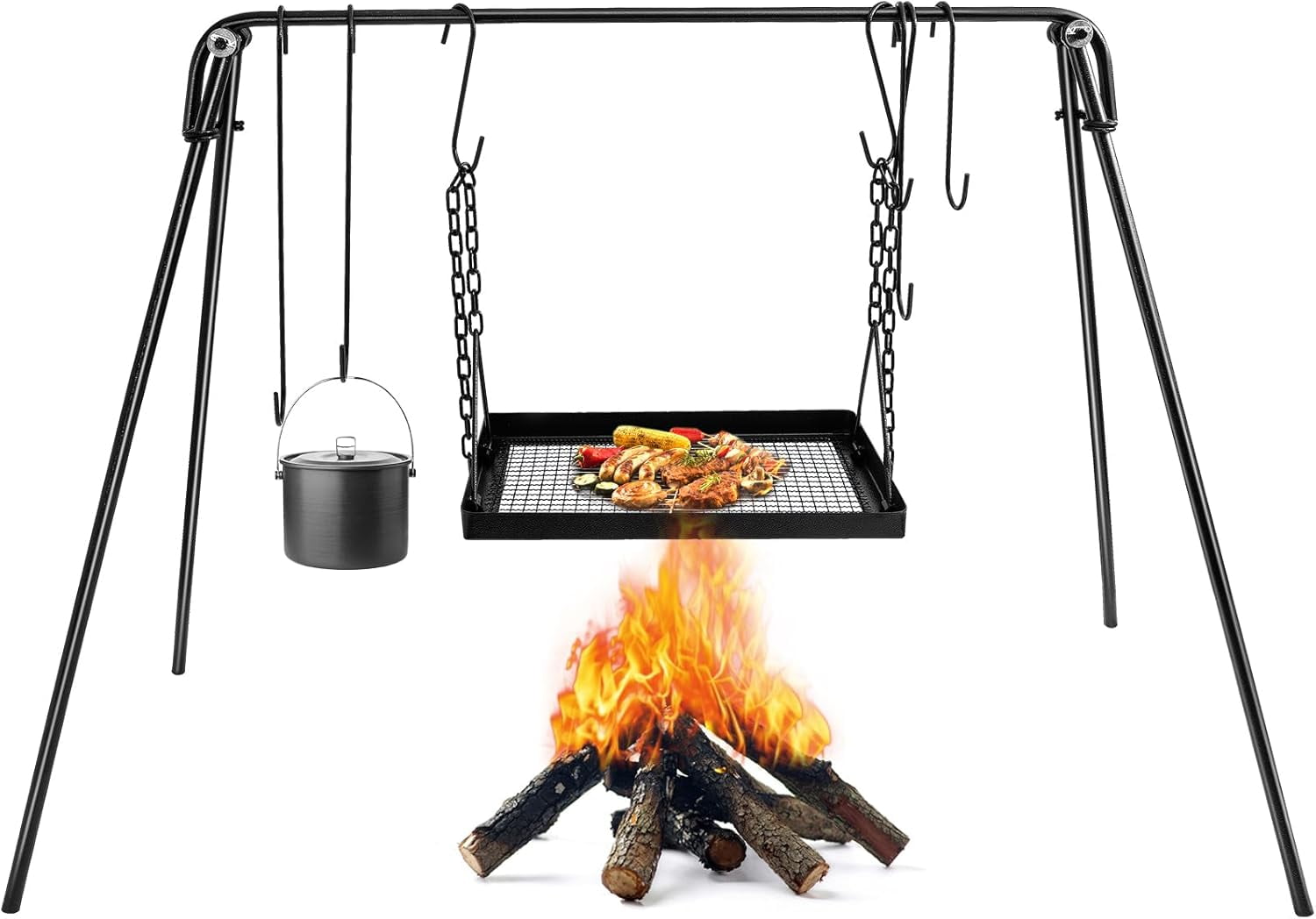 Campfire Swing Cooking Grill Stand, Portable Hanging Cooking Rack with ...