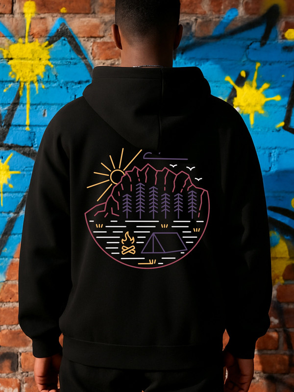 Campfire Vibes graphic hoodies Camping for men machine washable black ...