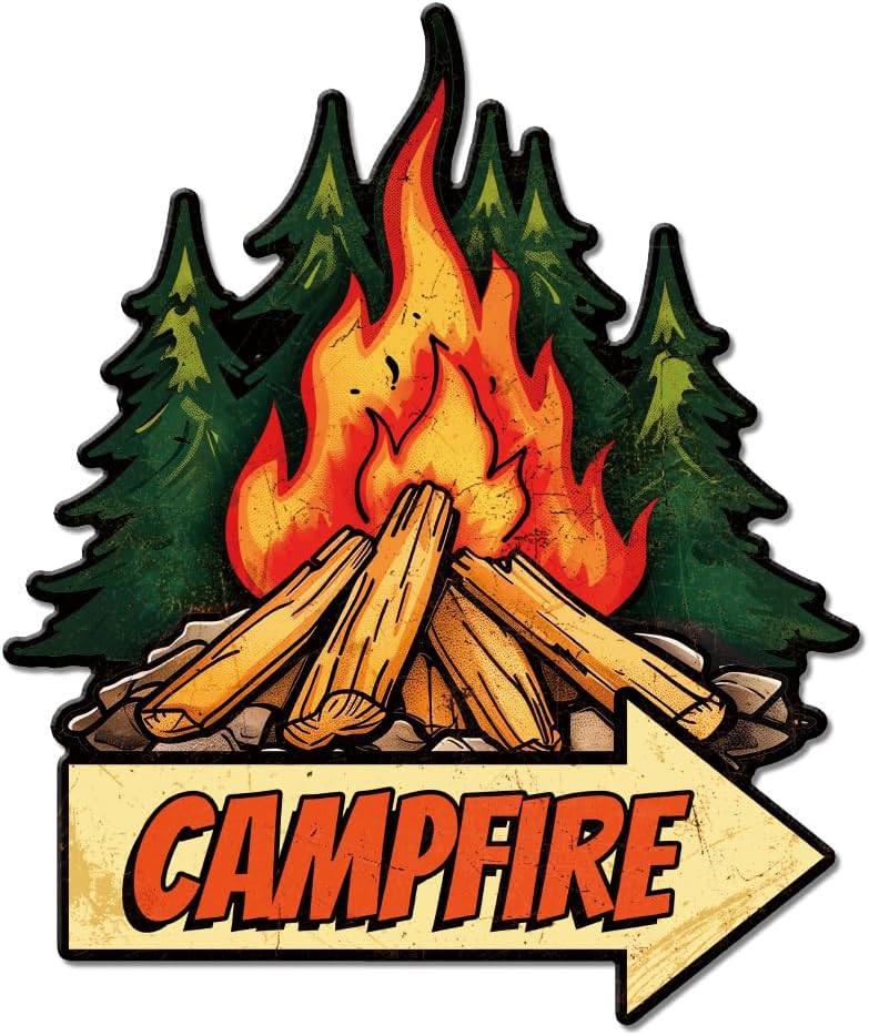 "Campfire" Vintage Metal Forest Campfire Tin Sign Retro Forest Trees Plaque Poster Metal Wall ...