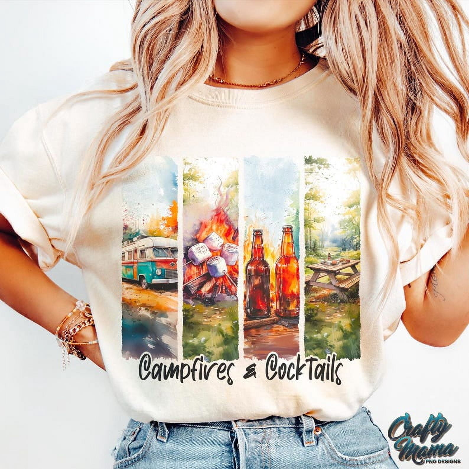 Campfires And Cocktails T-Shirt, Summer Camping Shirt, Brushstroke ...
