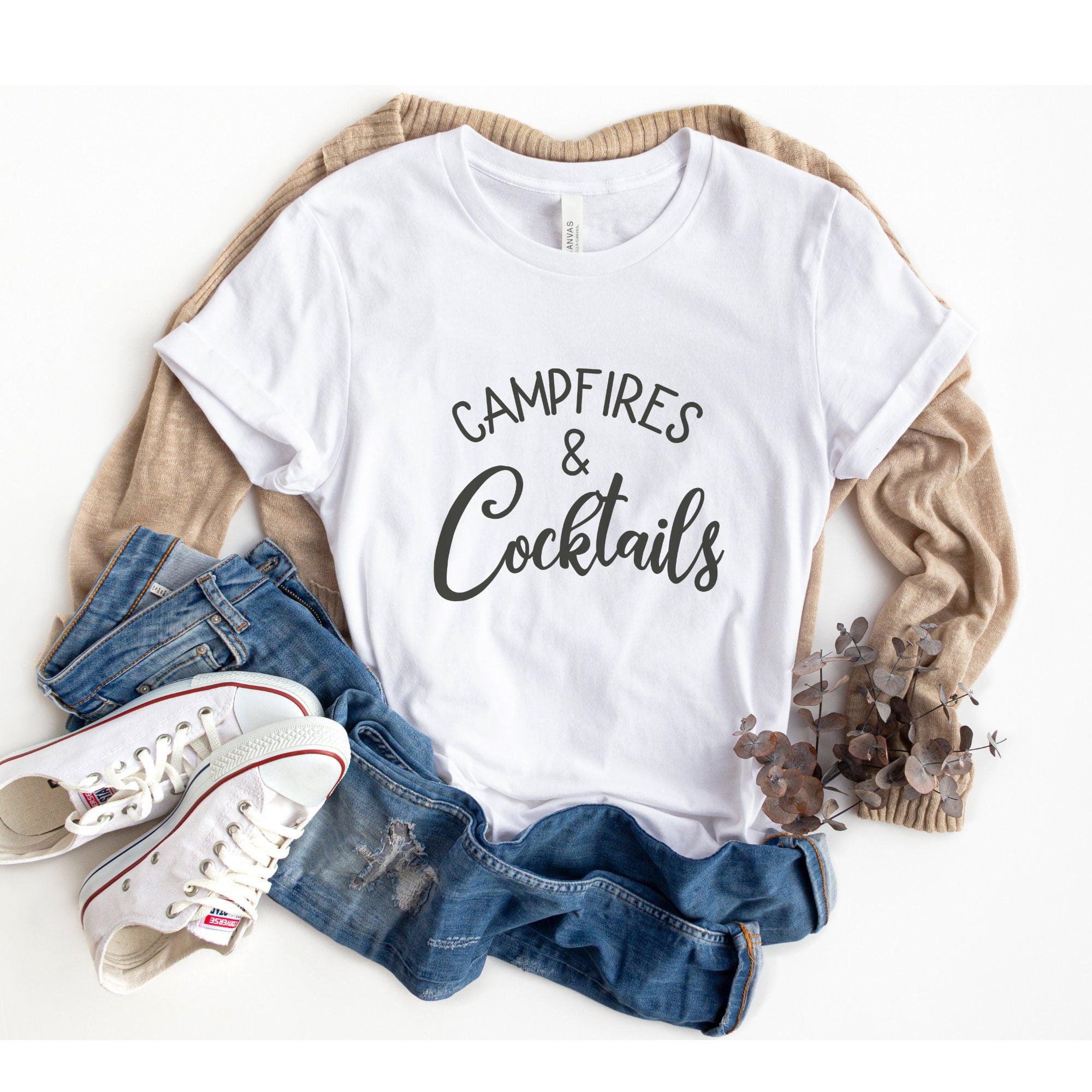 Campfires Cocktails Tee - Womens Camping T-Shirt - Camp Life Shirt ...