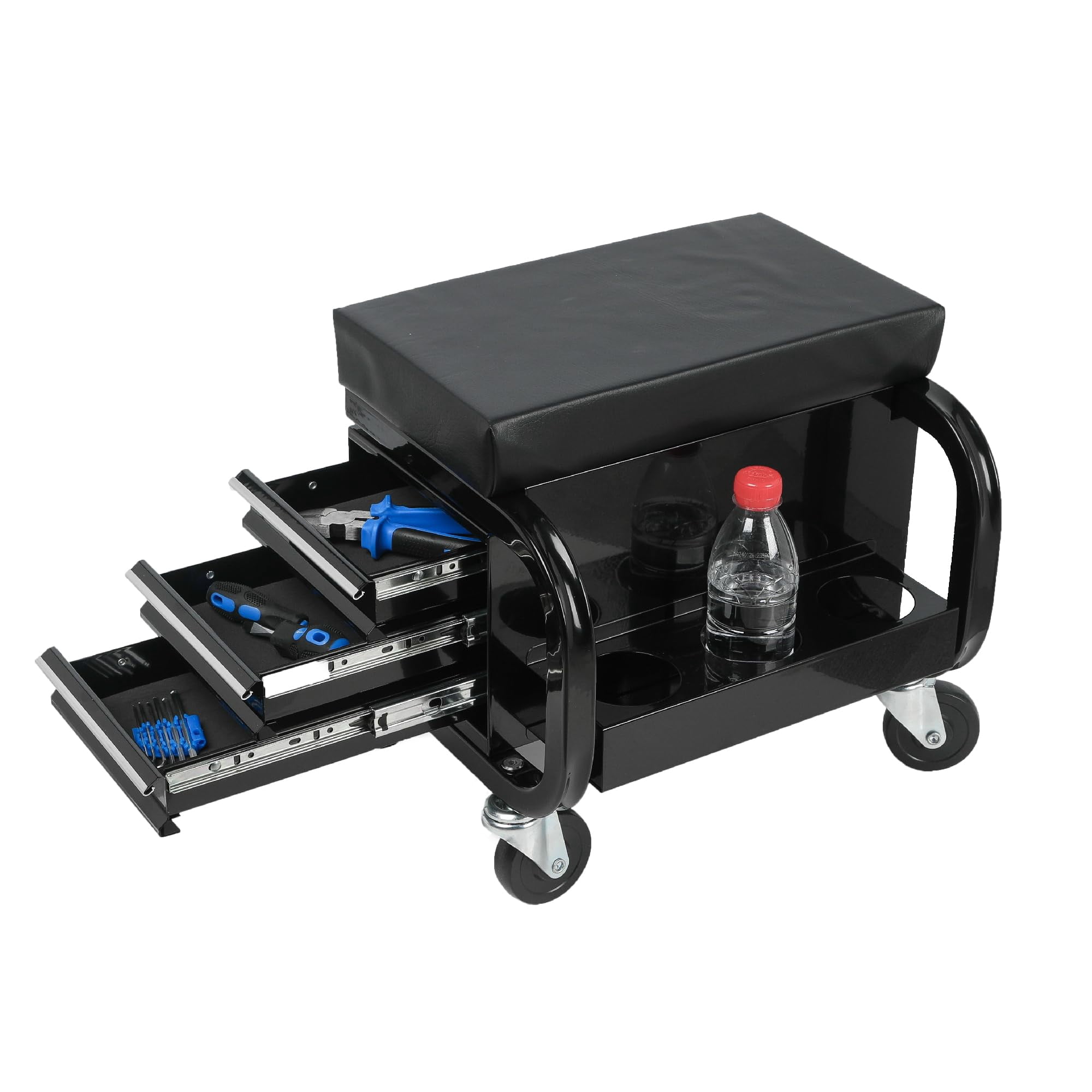 NIGSQJB 3 Drawers Tool Chest Rolling Mechanic Seat with Side Trays and ...