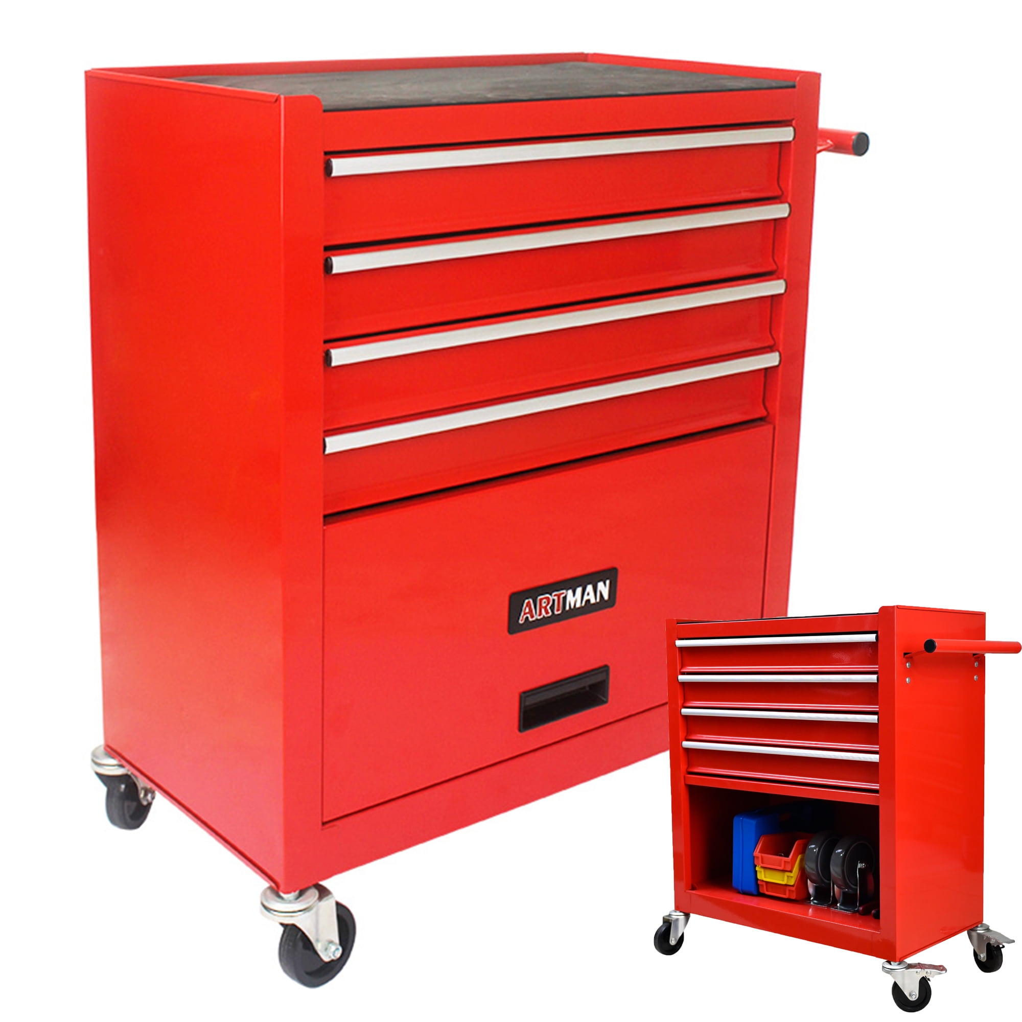 Campfun 4 Drawers Tool Cart on Wheels, Rolling Tool Box Tool Storage with Interlock System ...