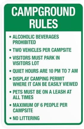 Campground Rules In Green Warning,Rules Security Metal Signs for ...