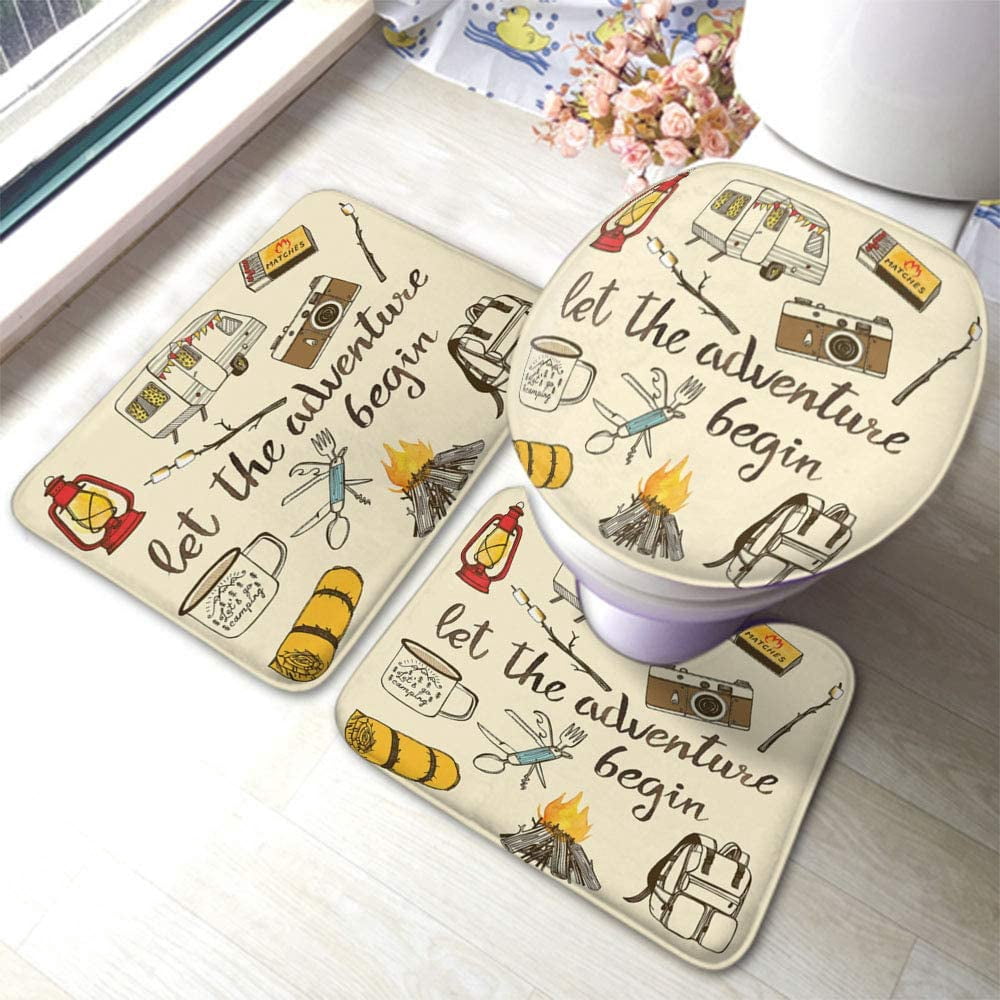 Camping 3 Pieces Bathroom Rug Set Camp Bonfire Vintage Lantern Enamel ...