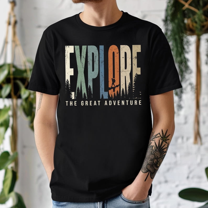 Camping Adventure Graphic T-Shirt, Explore Outdoors Hiking Tee, Nature ...