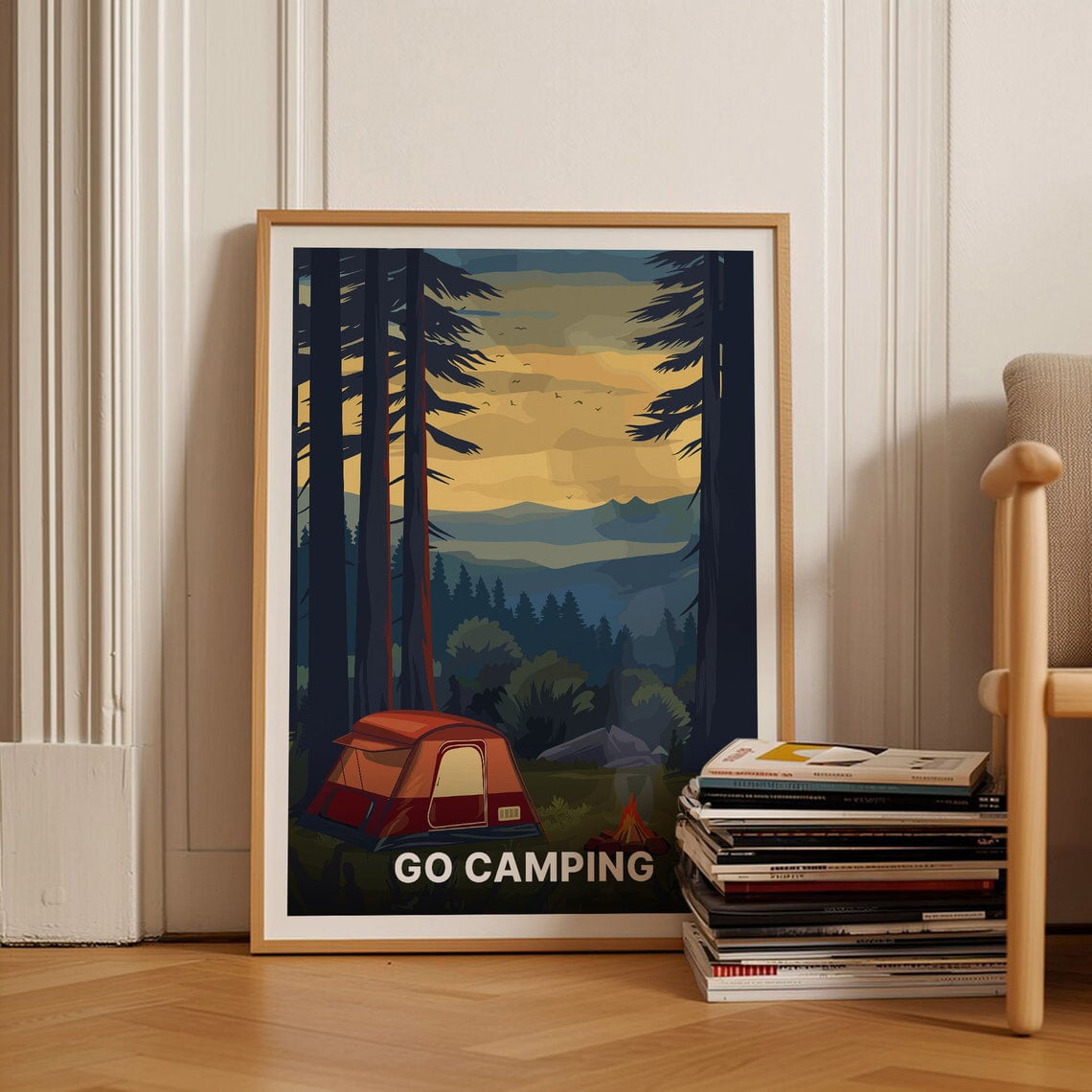 Camping Adventure Poster, Outdoor Hiking & Campfire Art, Retro Vanlife ...