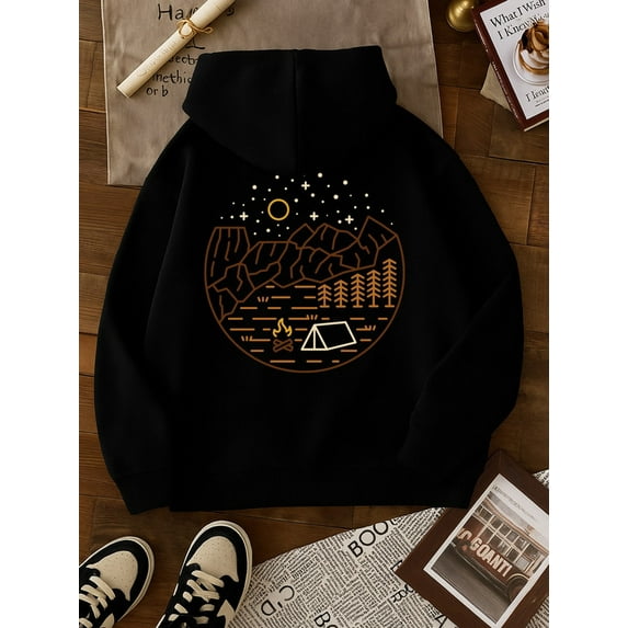 Camping Adventure graphic hoodies Camping mens long sleeve black Comfy ...