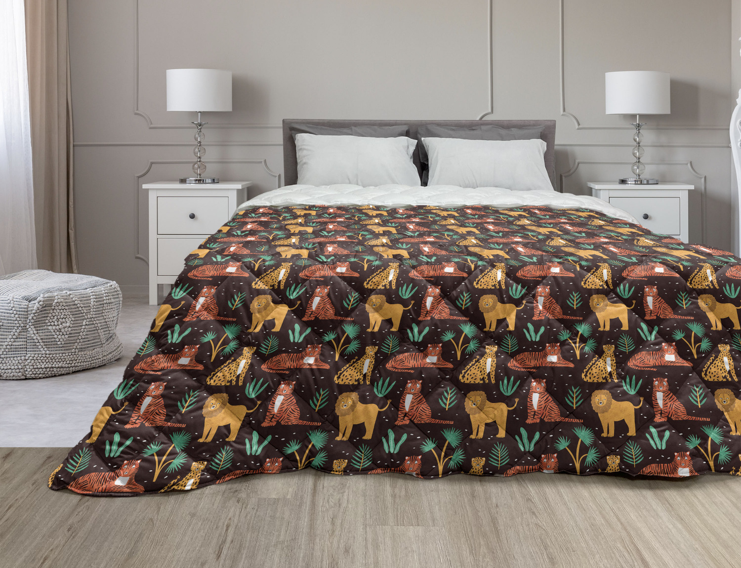 Camping Down Alternative Comforter, Pastel Forest Animals Grizzly Bear ...
