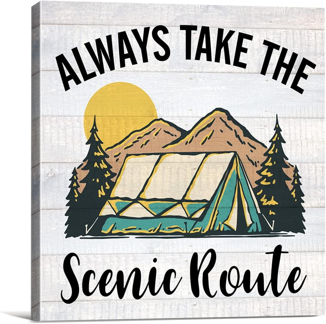 Camping Always Take the Scenic Route Farmhouse Wood Box Sign Desk Decor ...