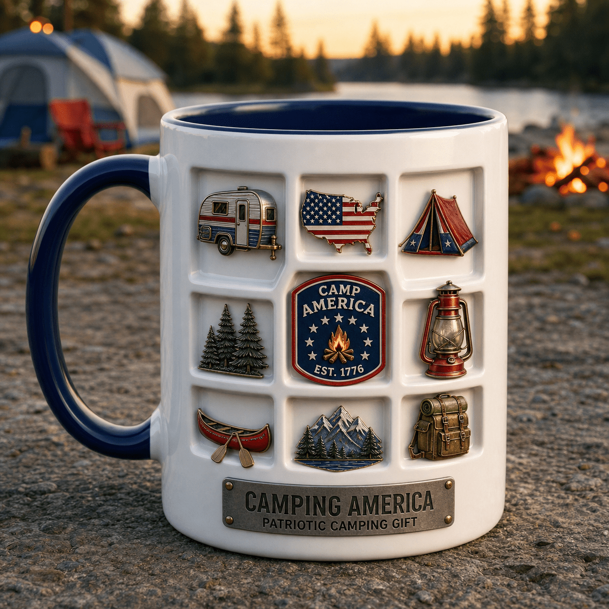 Camping America Mug 2D Printed 3D Effect Patriotic Camping Gift for ...
