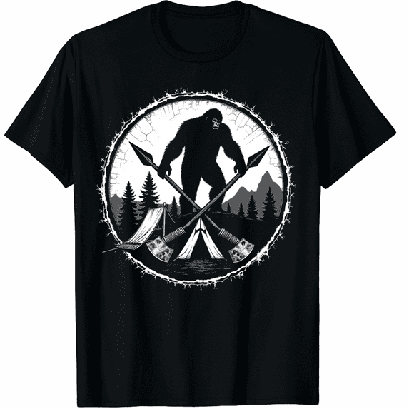Camping Arrow Funny Dad Bigfoot Vintage Mountains Graphic Black T-Shirt ...