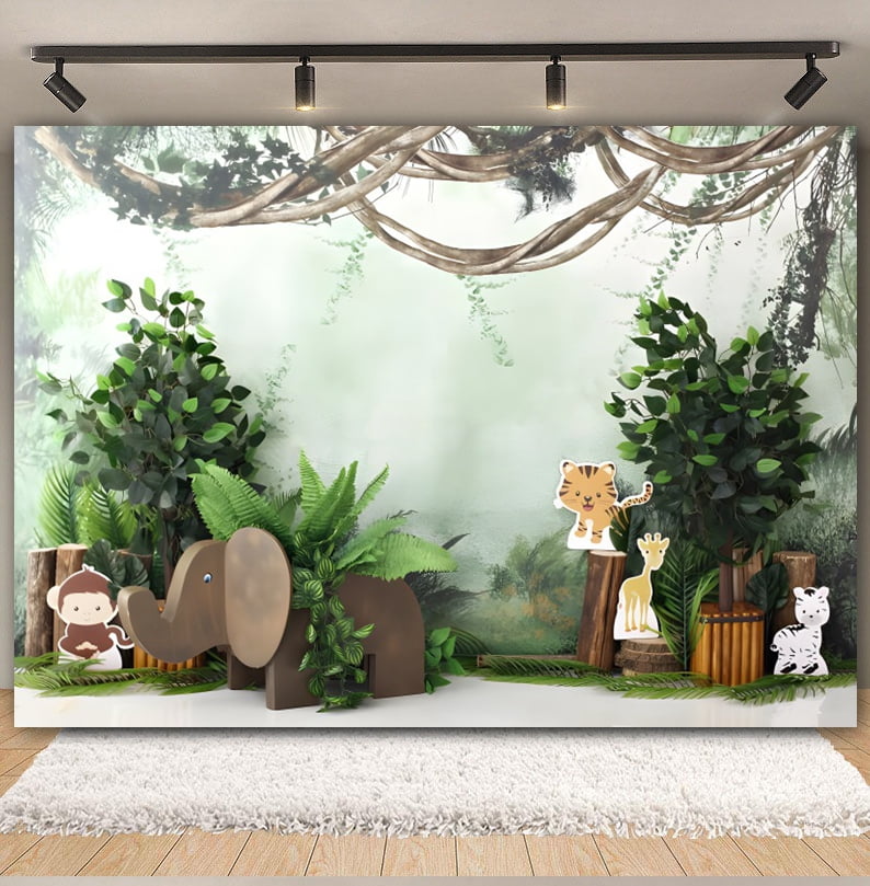 Camping Baby Shower Backdrop Safari Jungle Wild One Forest Animals Bear ...