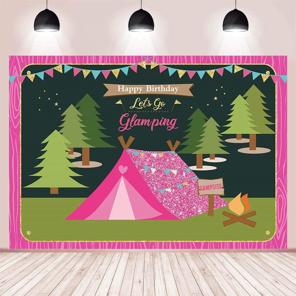 Camping Backdrop for Birthday Let's Go Glamping Forest Camping Birthday ...