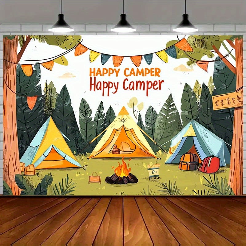 Camping Backdrop Forest Camping Tent Campfire Bunting Flags Photography ...