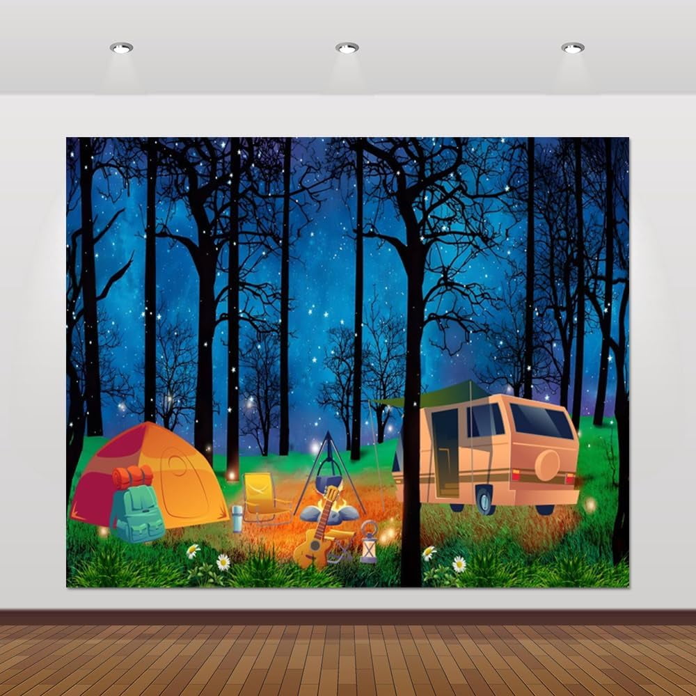 Camping Backdrop Forest Scene Camping Birthday Party Decorations for ...