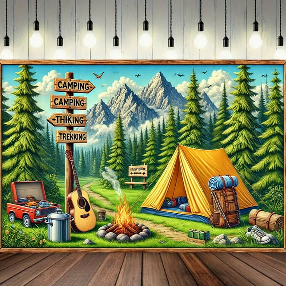 Camping Backdrop Forest Scene Campfire Camp Tent Photography Background ...