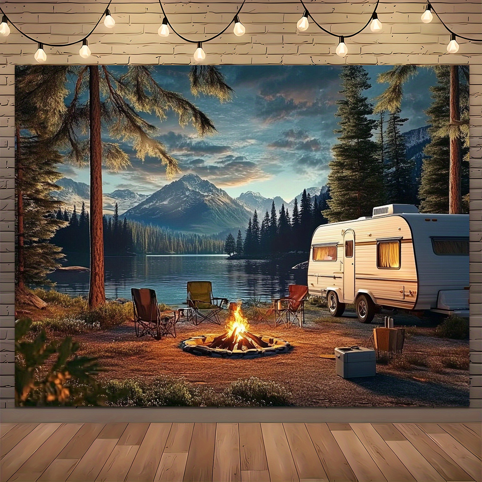 Camping Backdrop Forest Sunset Campfire Tent Car Party Photography ...