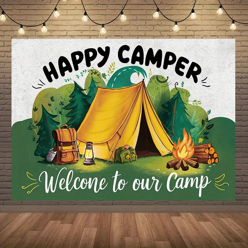 Camping Backdrop Welcome To Our Camp Photography Background Cartoon ...