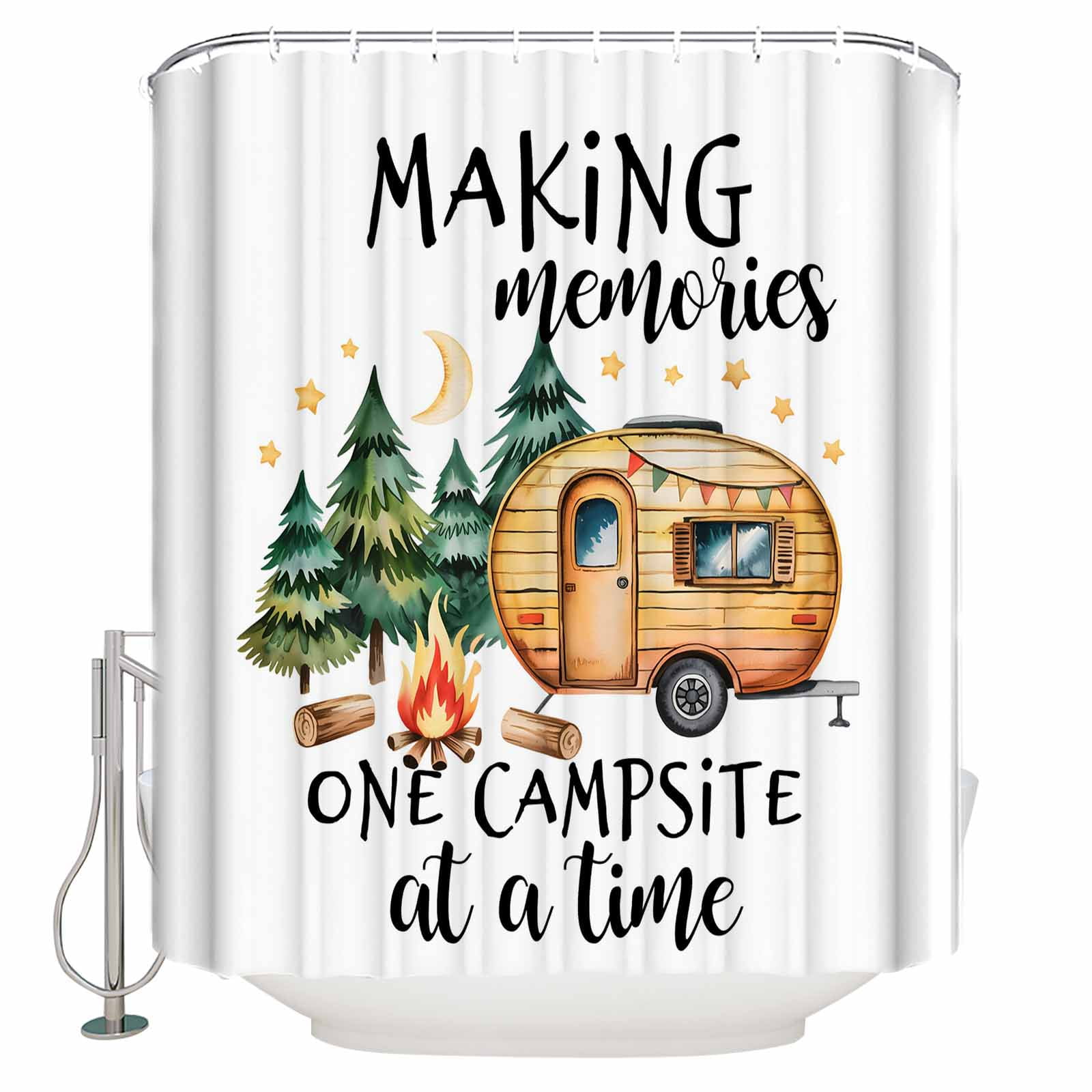 Camping Bathroom Shower Curtains with 12 Hooks Polyester Waterproof ...