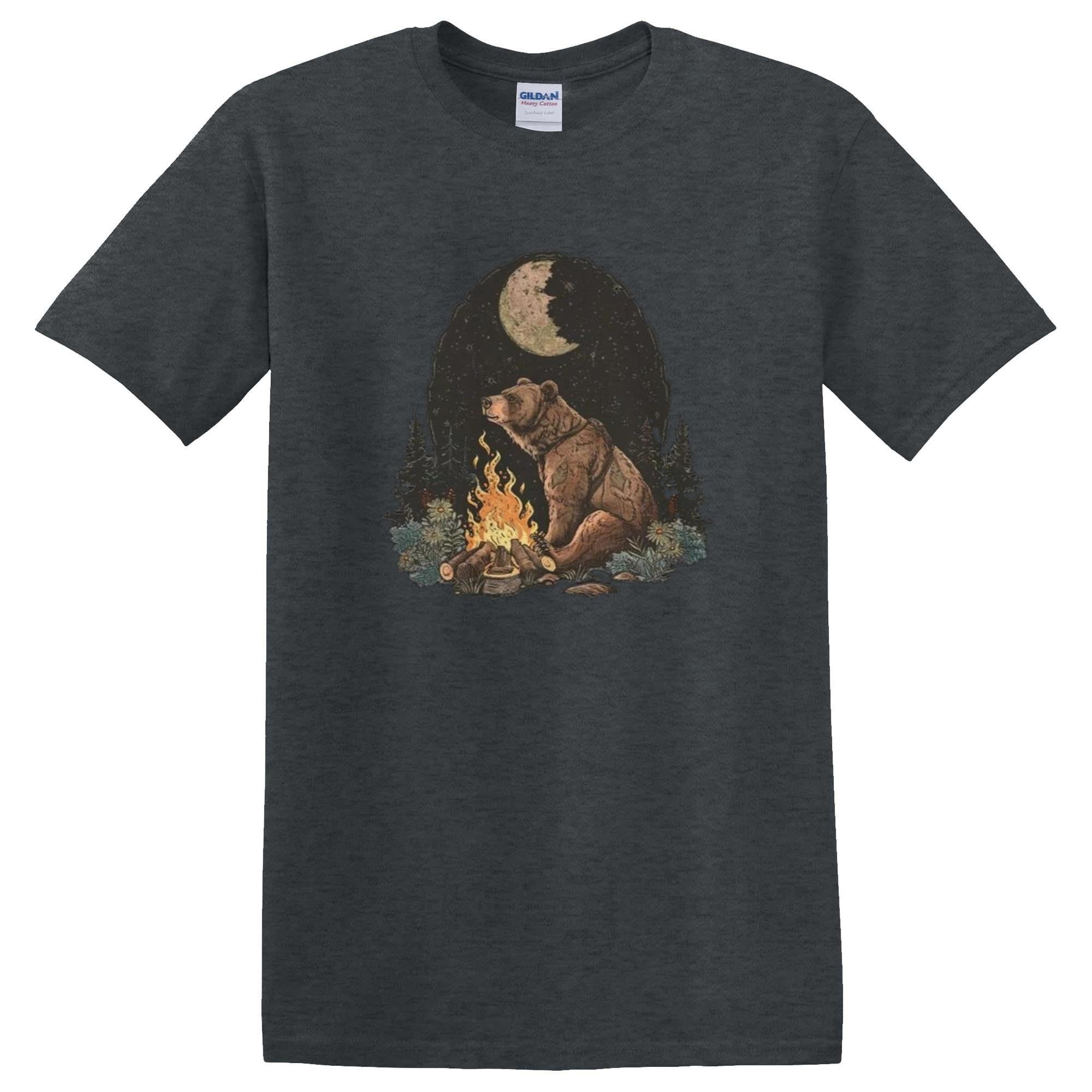 Camping Bear By Campfire Moon Forest Outdoors Hiking Wildlife Adventure ...