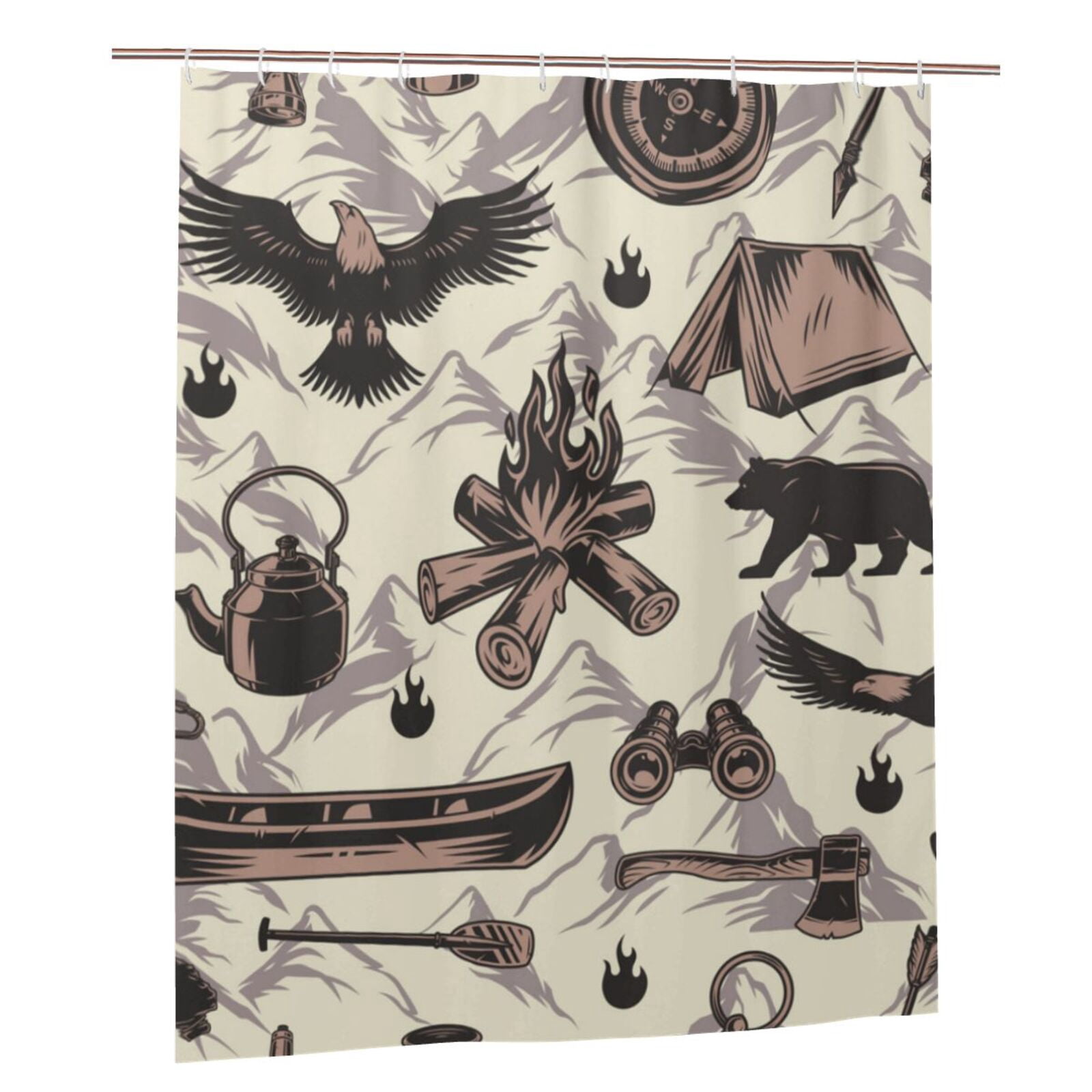 Camping Bear Compass Eagle Vintage Shower Curtain Set with Hooks ...