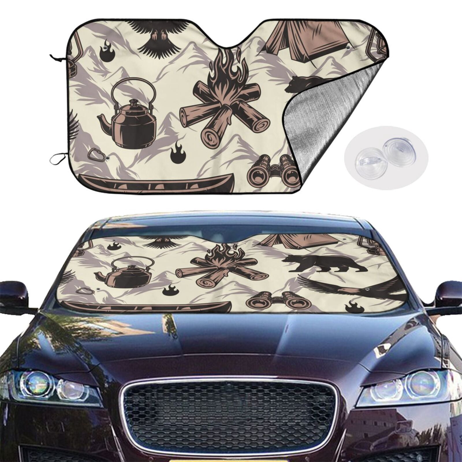 Camping Bear Compass Eagle Vintage Windshield Sunshade Sun Shade Front ...