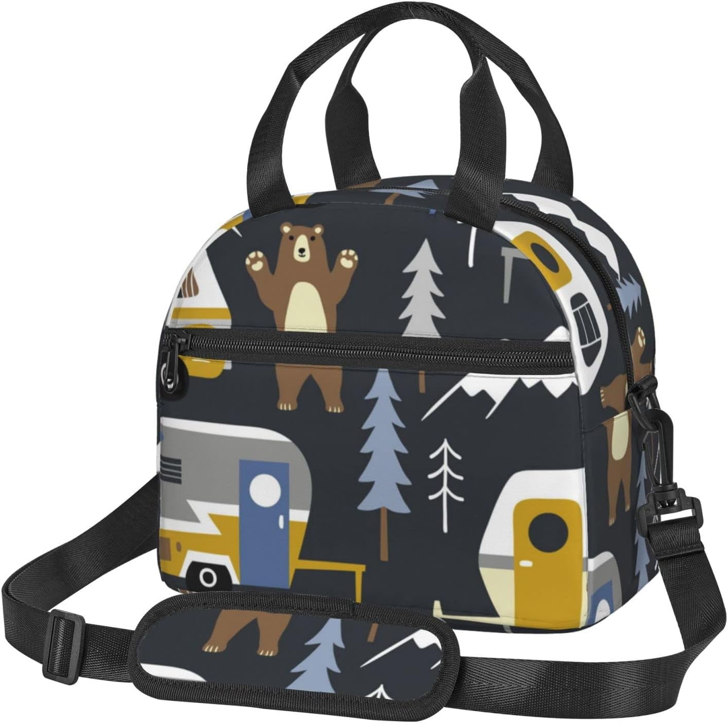 Camping Bear Insulated Lunch Bag with Shoulder Strap, Lunch Box for Men ...