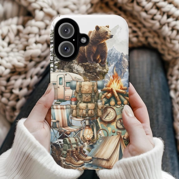 Camping Bear Mountain Forest Nature Phone Case with iPhone 17 to 11 Pro ...