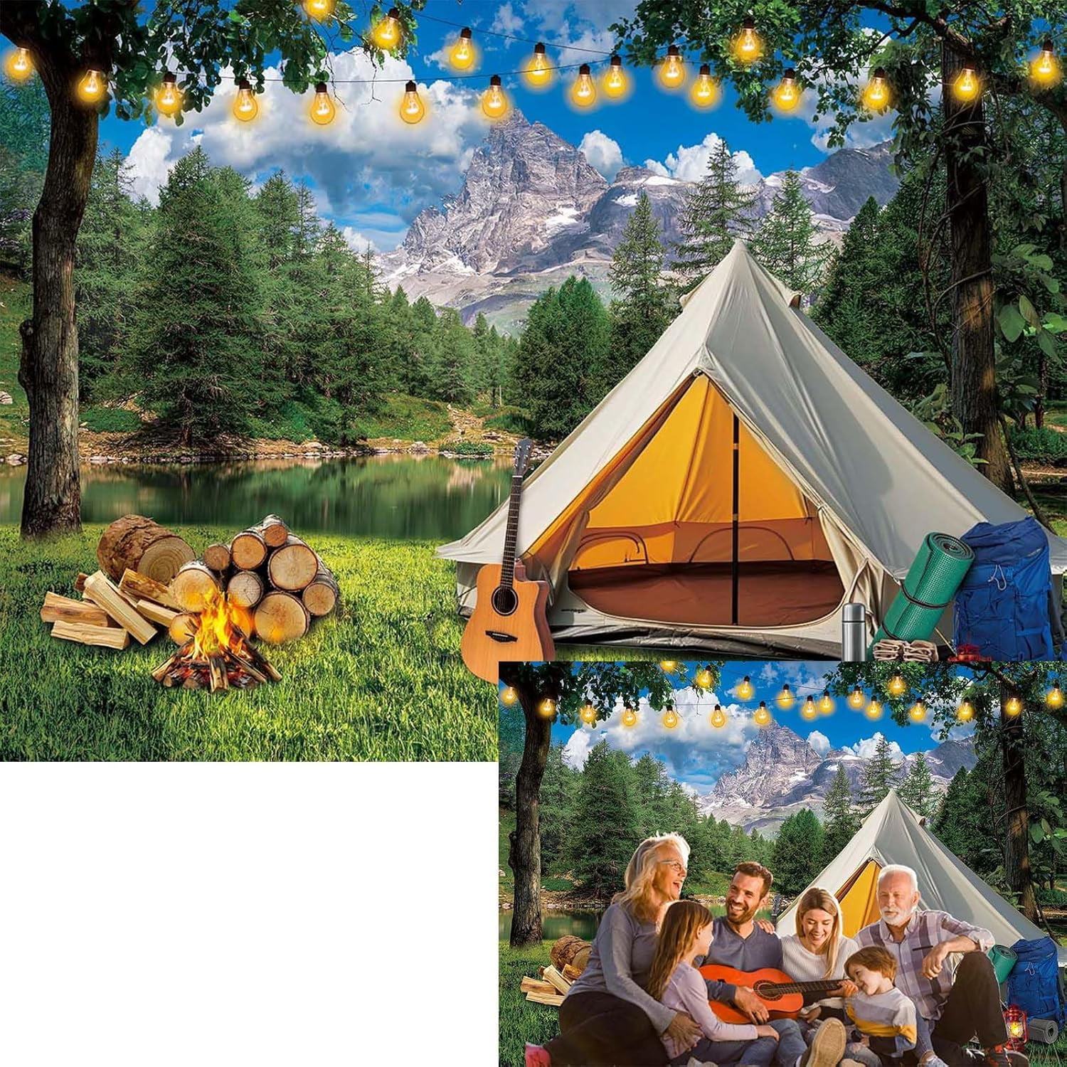 Camping Beautiful Backdrop Forest Campfire Tent Party Photography ...