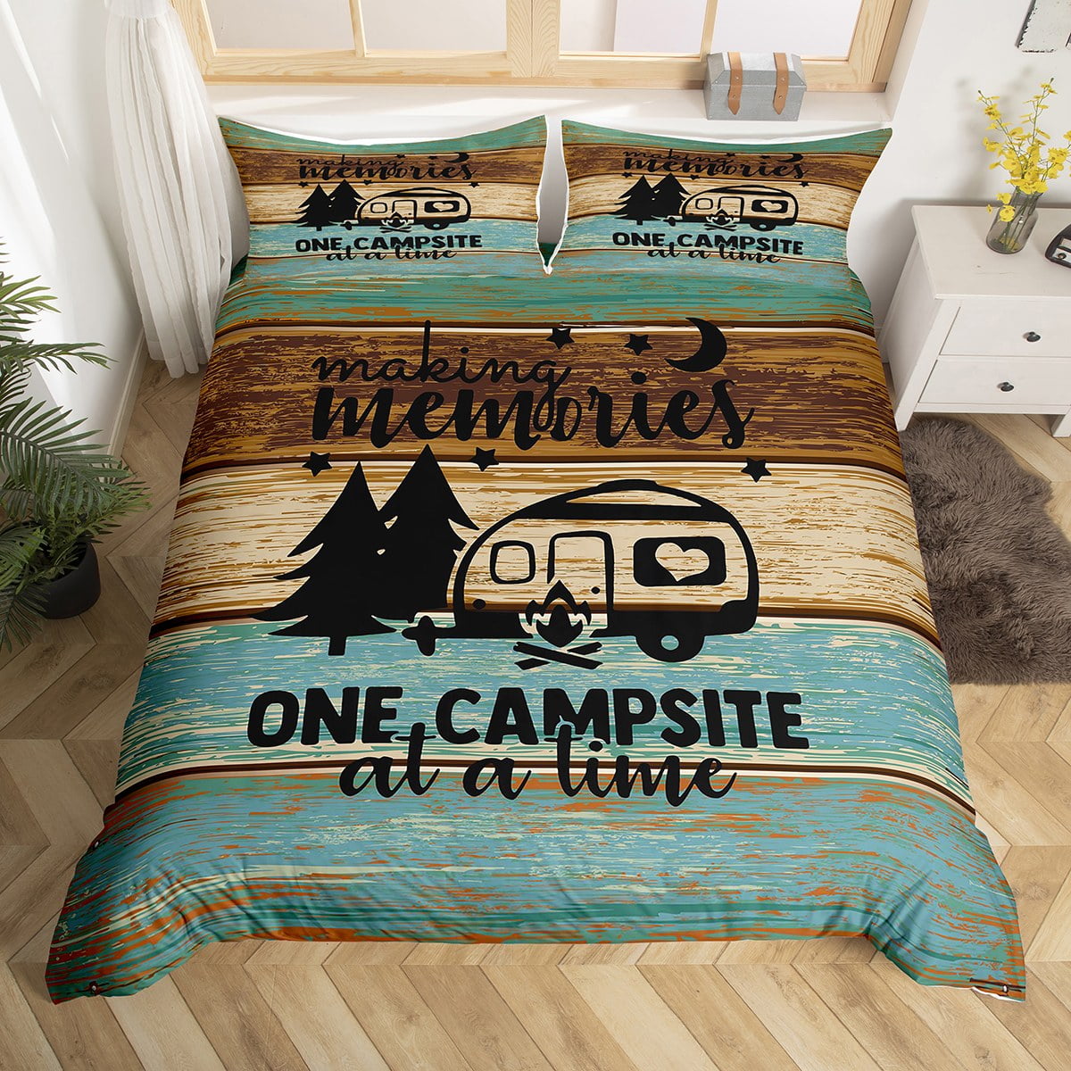Camping Bedding Set Full,Camper Themed Duvet Cover Camper Decor,RV ...