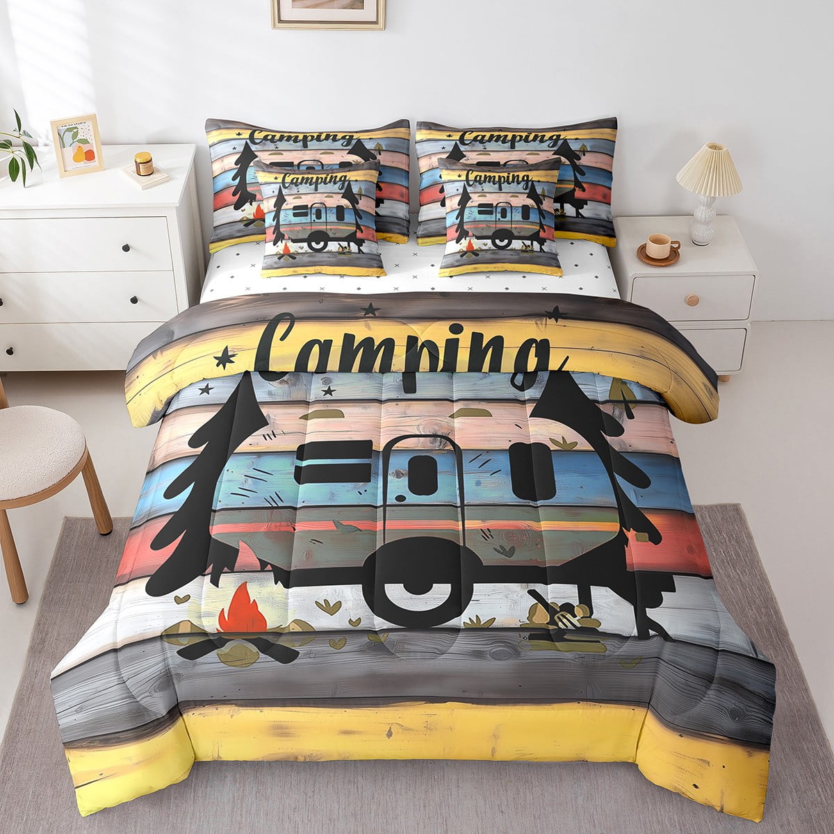 Camping Bedding Set Rustic Farmhouse Style Comforter Set7 Pieces,happy ...