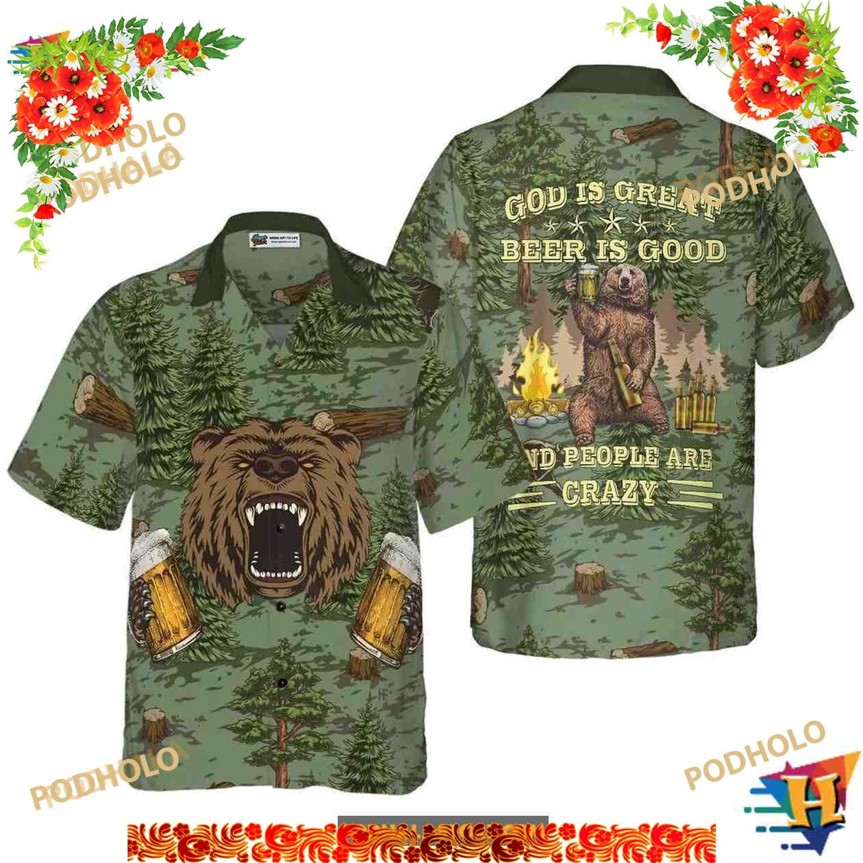 Camping Beer Hawaiian Shirt, Camping Angry Bear Drink Beer, Aloha ...