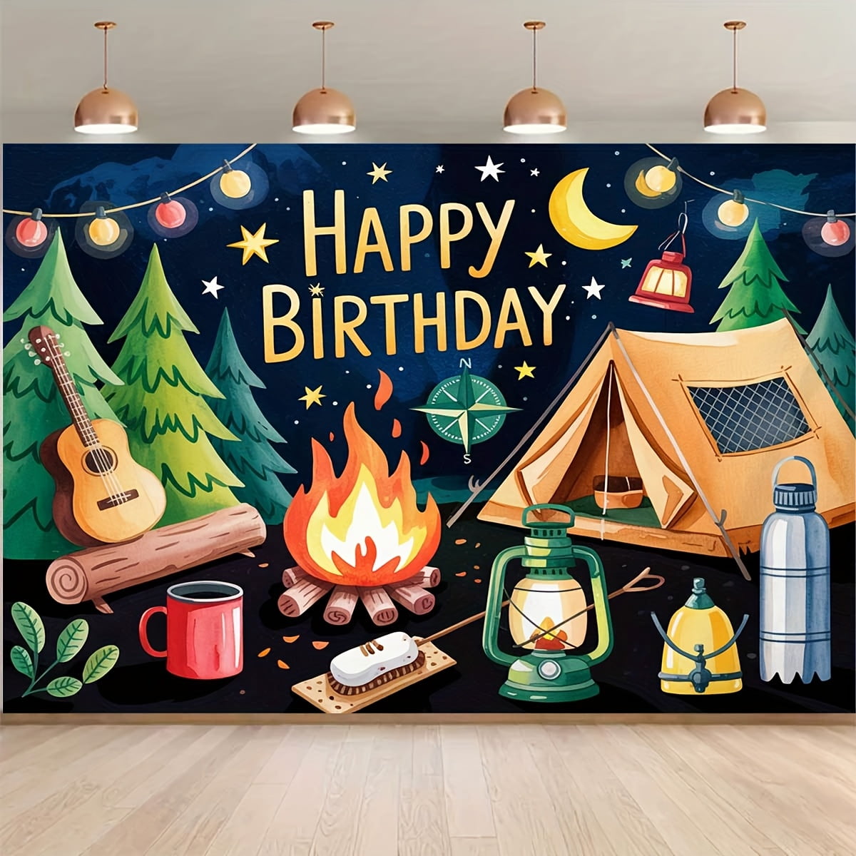 Camping Birthday Backdrop Campfire Happy Camper Birthday Photography ...