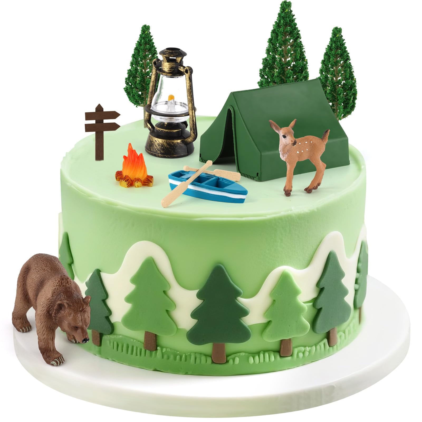 Camping Cake Topper CORNET Decorations Include Tent Bonfire Tree Boat ...