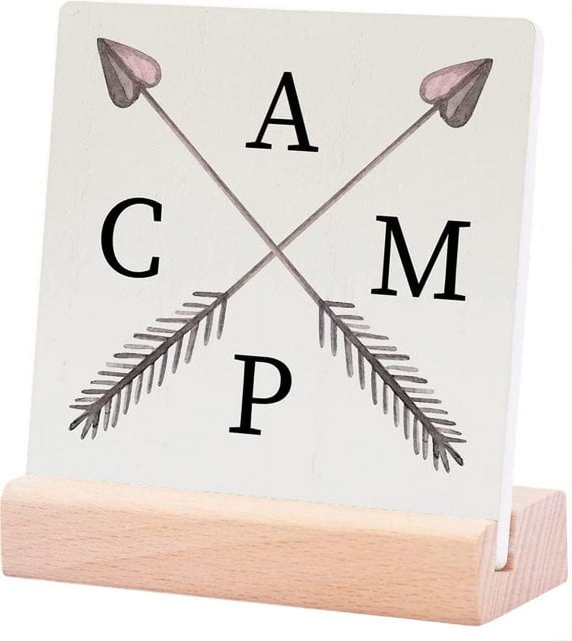 Camping Camp Table Sign Camper Ceramic Table Plaque with Wooden Stand ...