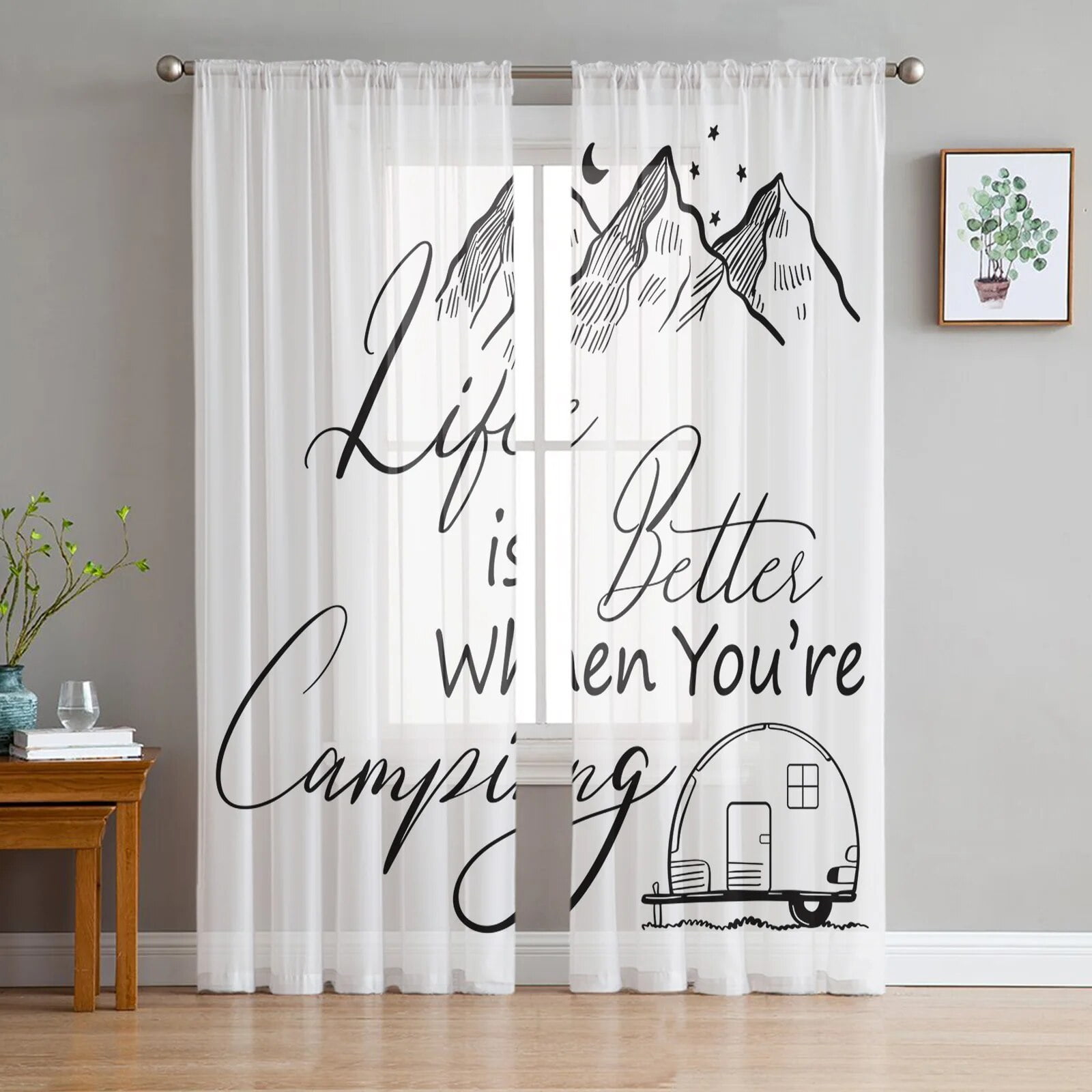Camping Camper Mountain Stars Moon Tulle Curtains for Living Room ...