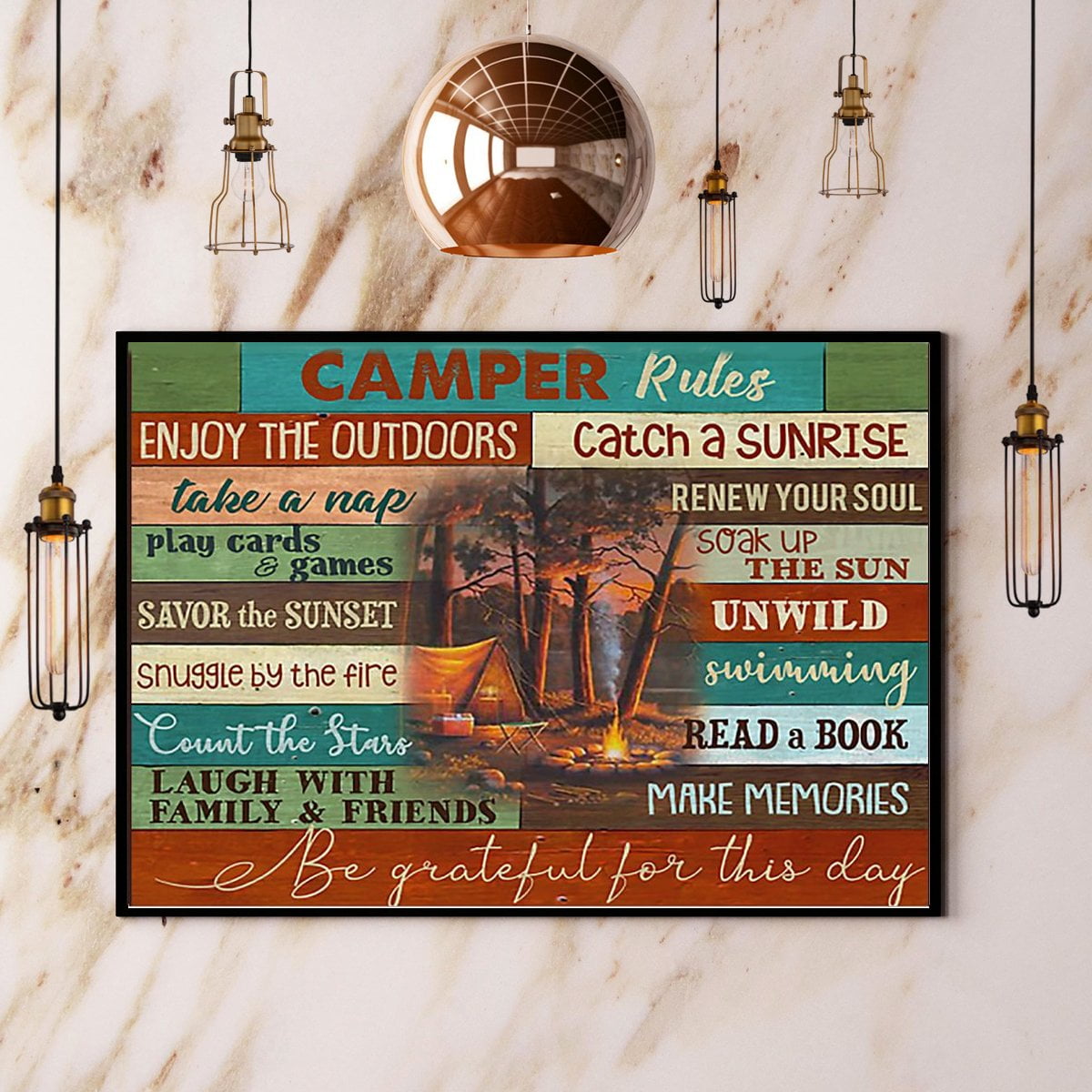 Camping Camper Rules Be Grateful For This Day Fire-Camp Vintage ...
