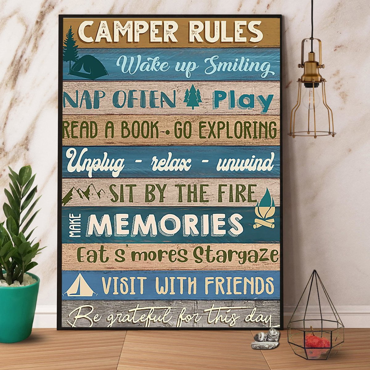 Camping Camper Rules Wake Up Smiling Make Memories Fire-Camp Vertical ...