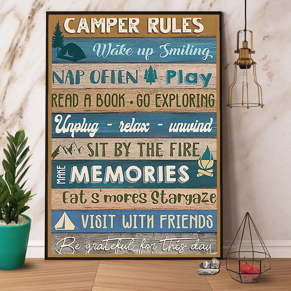 Camping Camper Rules Wake Up Smiling Paper Poster No Frame Matte Wall ...