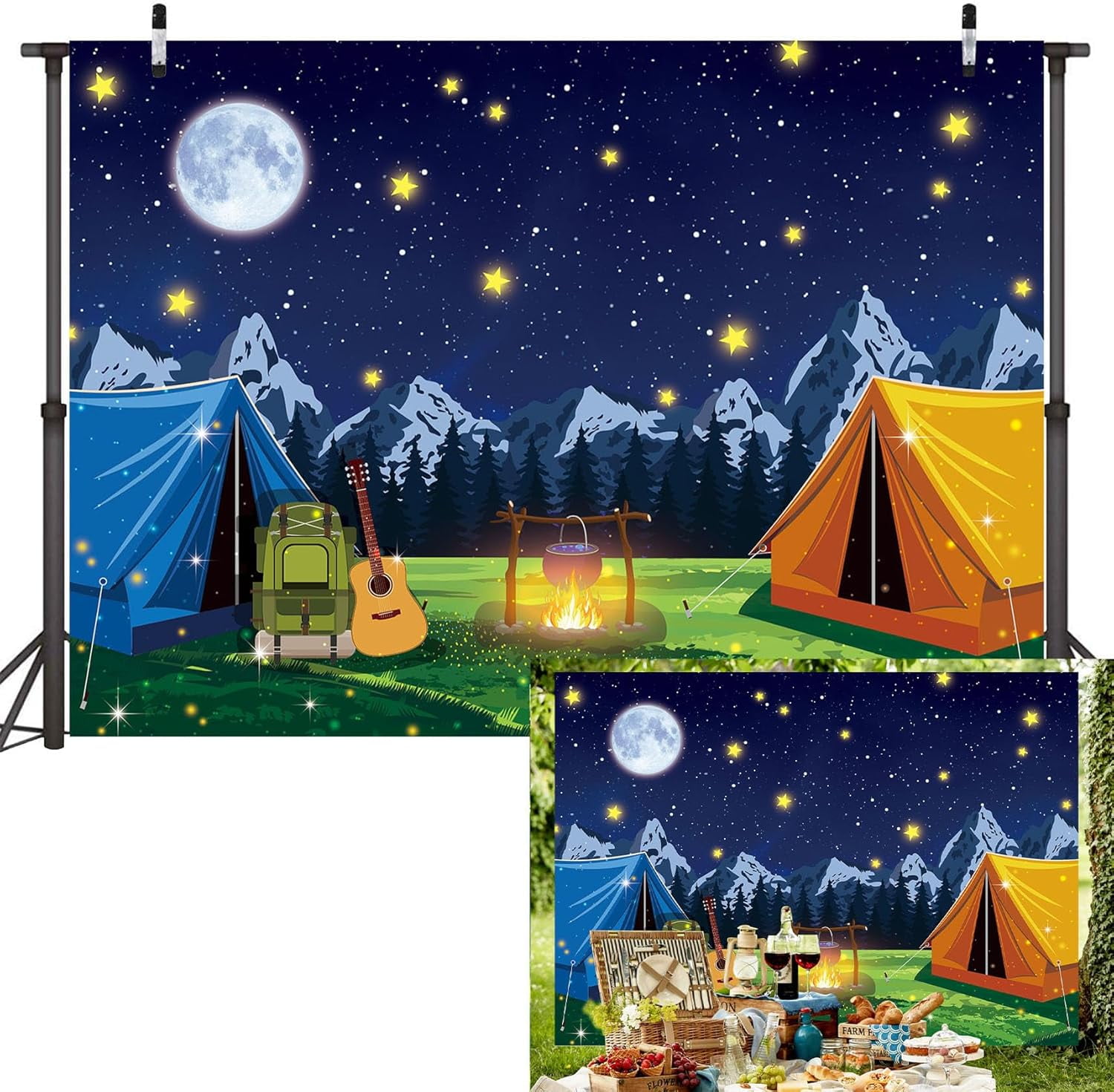Camping Campfire Party Backdrop Summer Camp Mountain Tent Theme ...