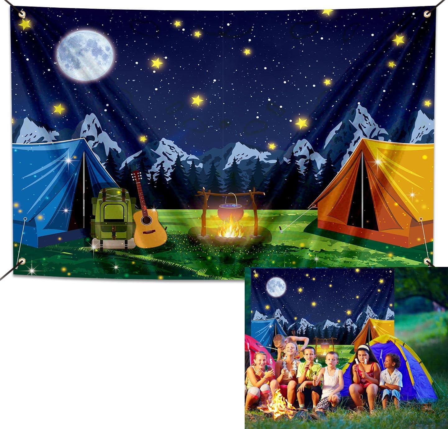 Camping Campfire Party Backdrop Summer Camp Mountain Tent Theme ...